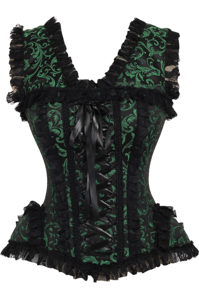 Daisy Corsets Top Drawer Green/Black Swirl Brocade & Lace Steel Boned ...