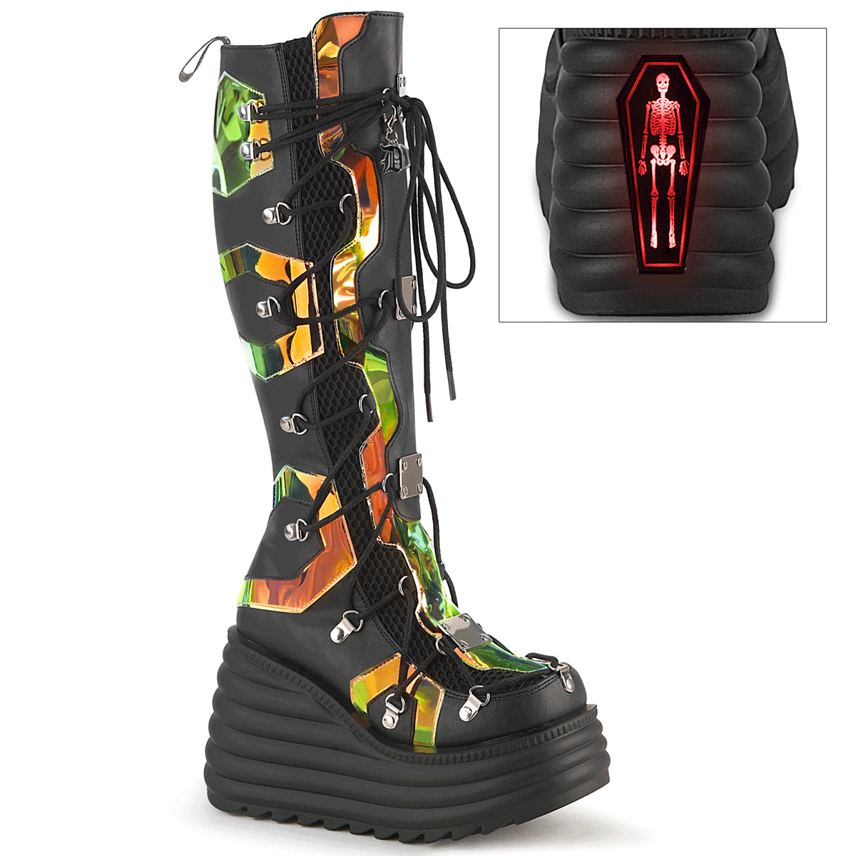 Demonia Blaze-152 LED Light-Up Back Coffin Knee High Boot – Lingerie ...